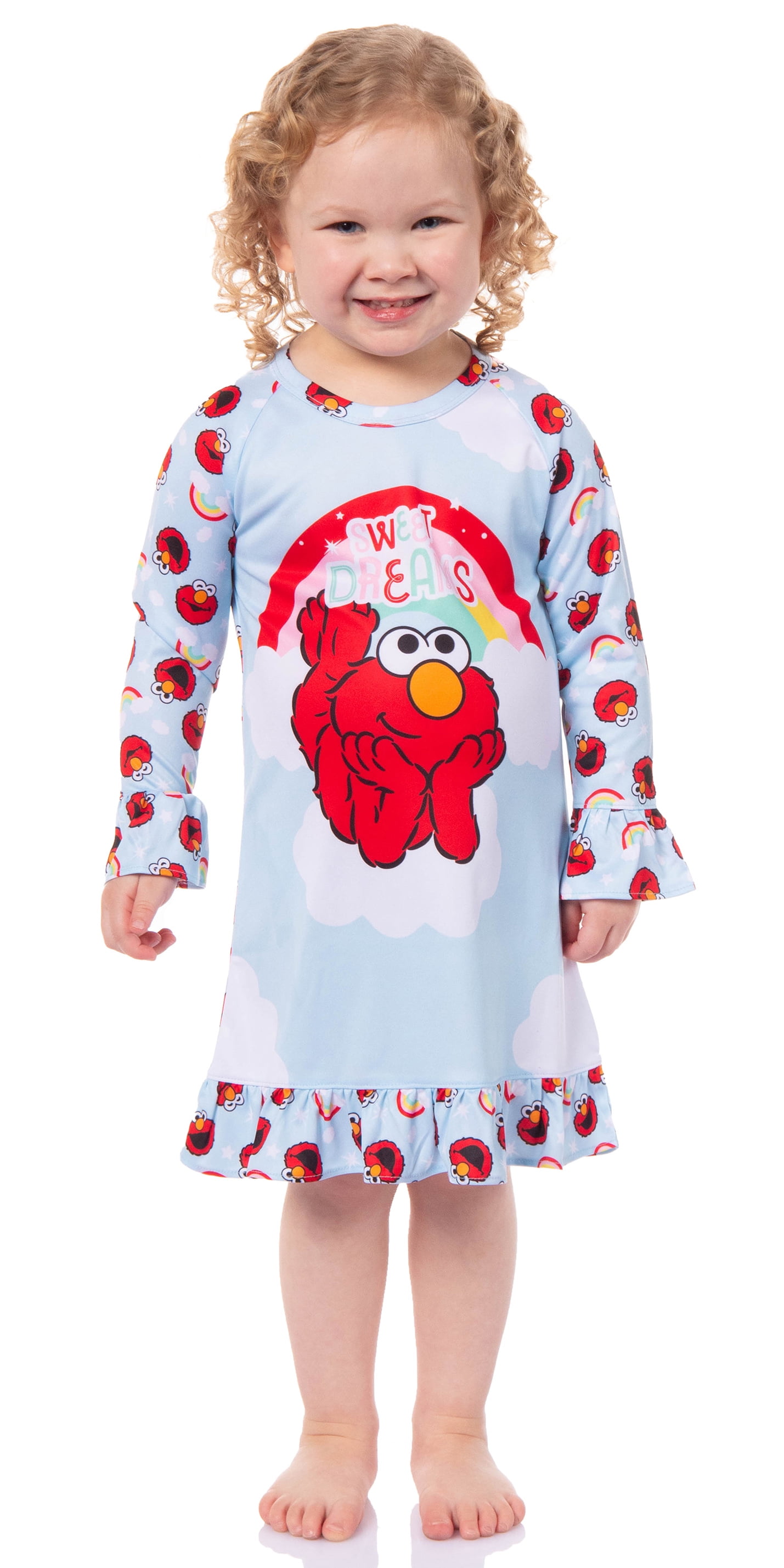 Sesame Street Girls' Sweet Dreams Elmo Rainbow Sleep Pajama Dress ...