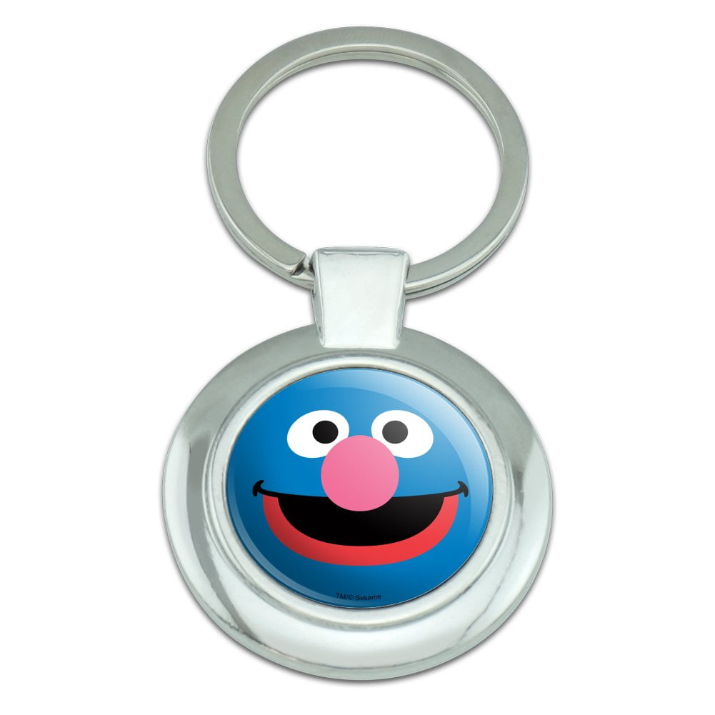 Sesame Street Grover Face Keychain Classy Round Chrome Plated Metal ...