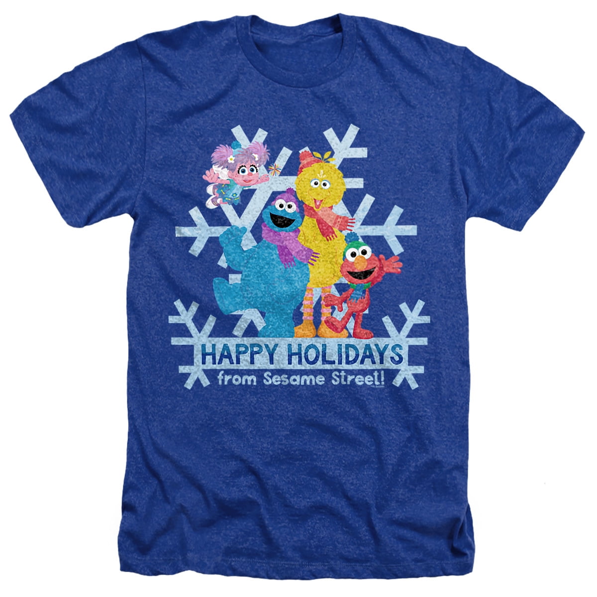 Sesame Street Happy Holidays Elmo, Cookie Monster, Abby Unisex Adult Heather T Shirt, Royal ...
