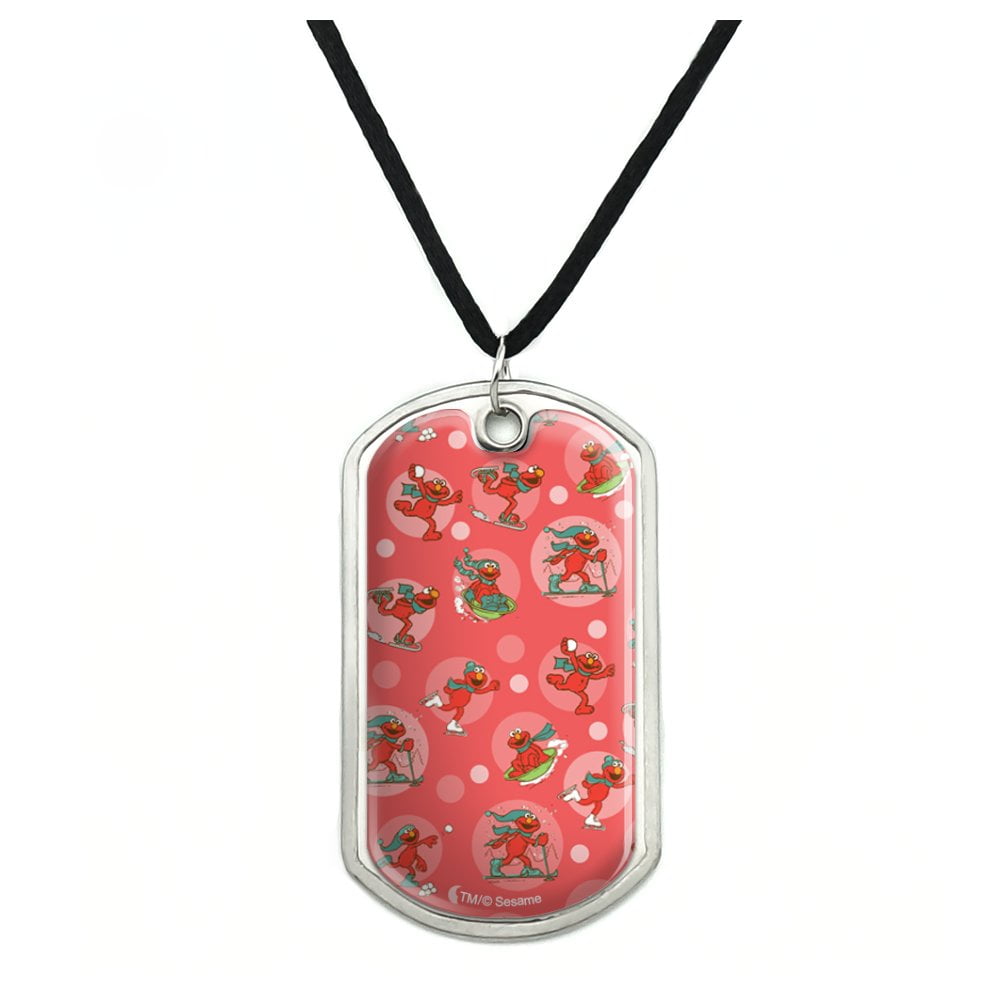 Sesame Street Holiday Elmo Pattern Military Dog Tag Pendant Necklace ...