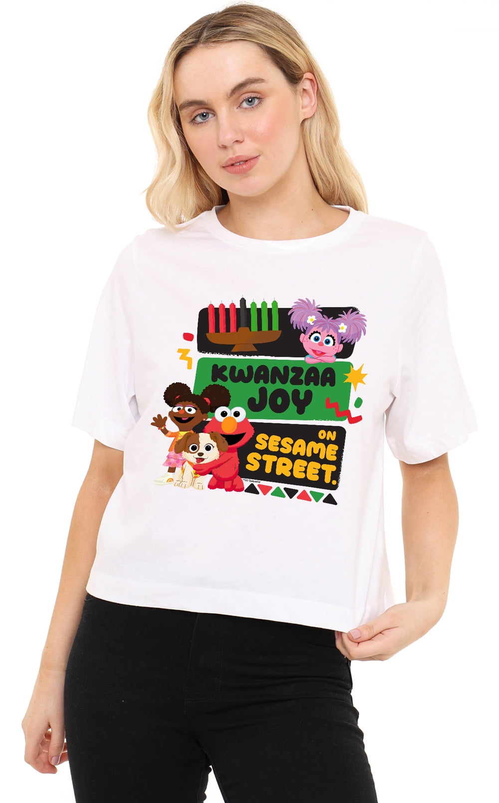 Sesame Street Kwanzaa Joy With Gabrielle And Elmo Women's Boxy Cropped ...