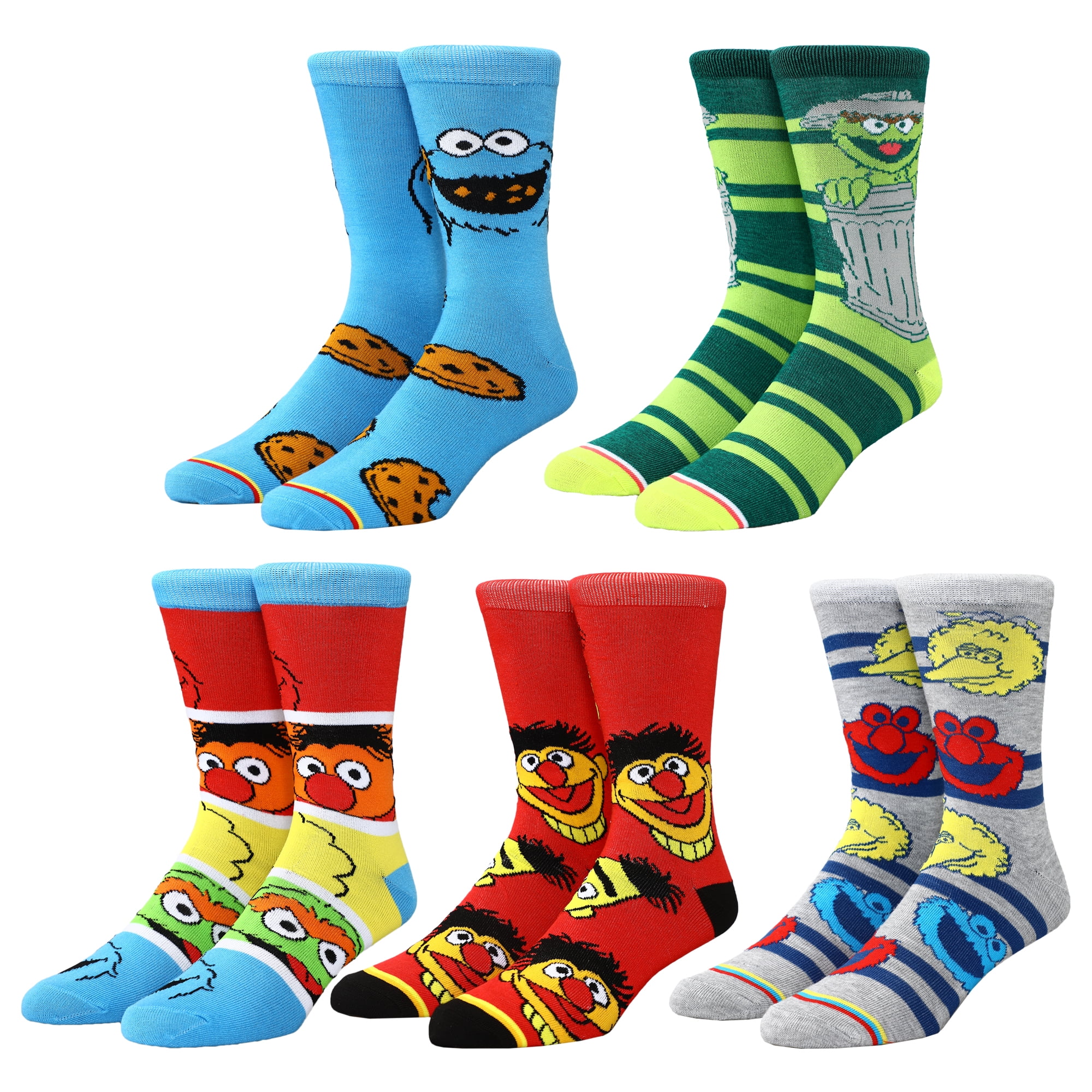 Bioworld Sesame Street Muppet Crew Socks, Adult Cartoon Gift, 5-Pack ...