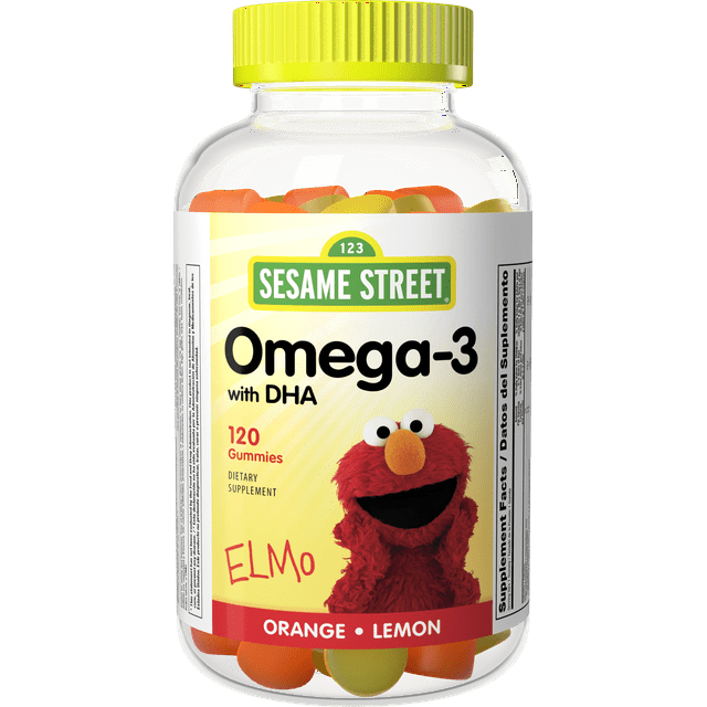 Sesame Street Omega 3 Kids' Vitamins, 120 Gummies, 88mg Fish Oil, Brain ...