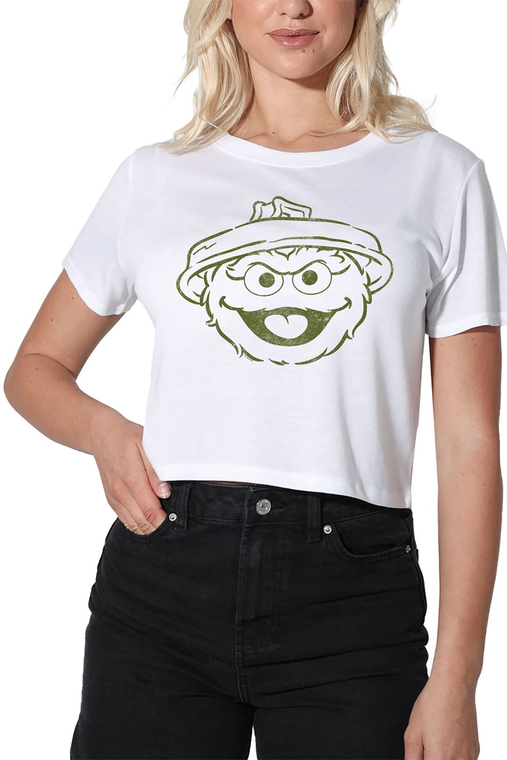 Sesame Street Oscar The Grouch Mono Women's Crop Top T-Shirt, White ...