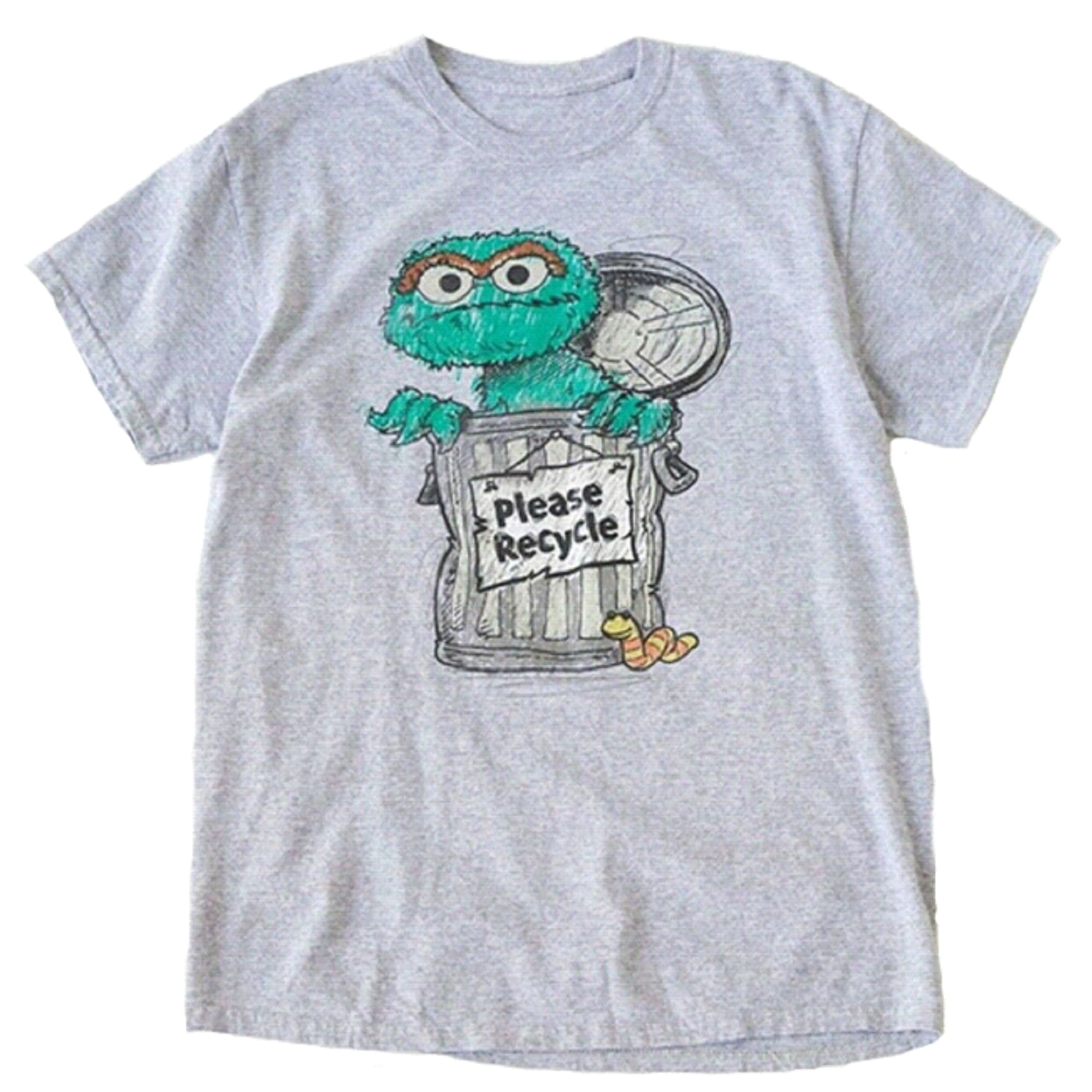 Sesame Street Oscar the Grouch "Please Recycle" Gray Men's T-Shirt ...