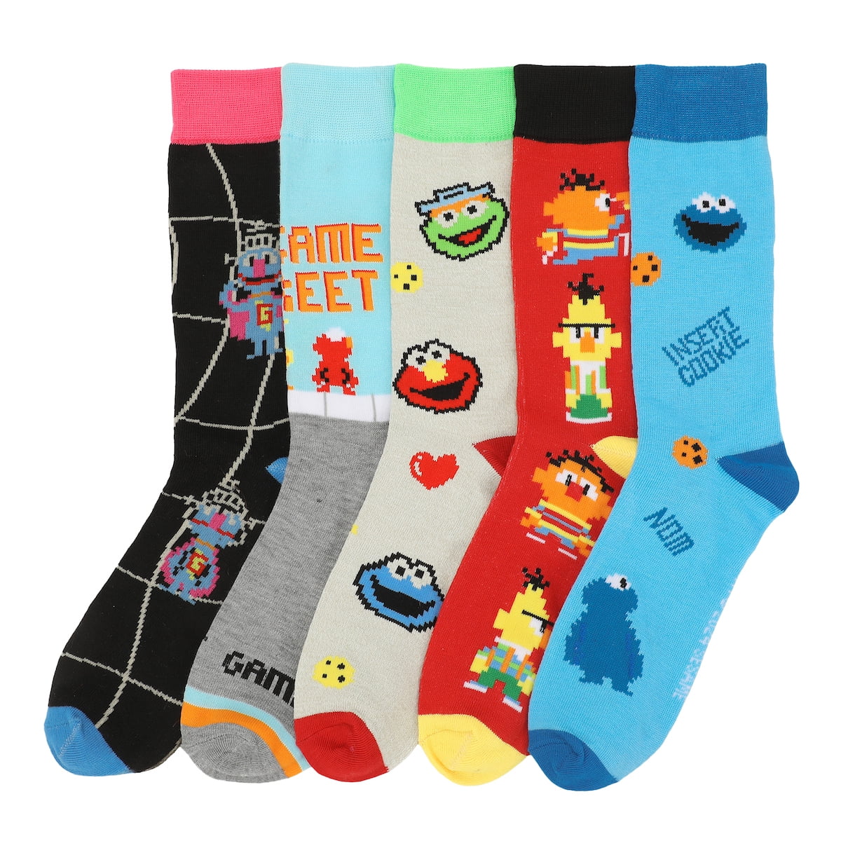 Sesame Street Pixelated Characters 5-Pack of Adult Casual Crew Socks - Walmart.com