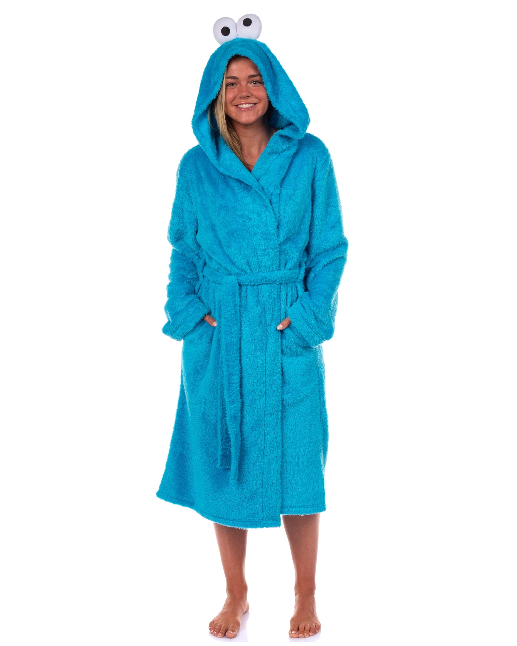 Sesame Street Robe Cookie Monster Adult Faux Fur Self-Tie Hooded ...