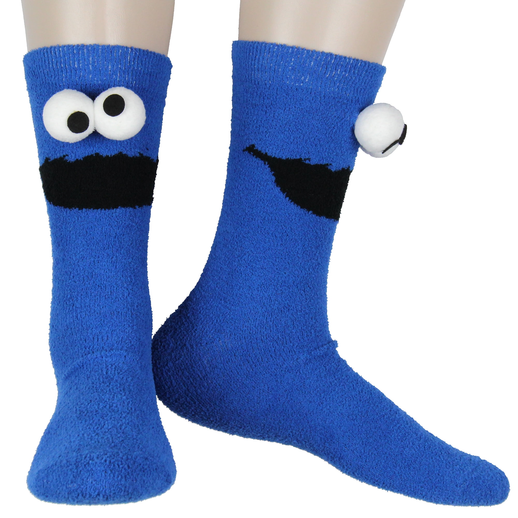 Sesame Street Socks 3D Eyes Cookie Monster Adult Chenille Fuzzy Plush ...