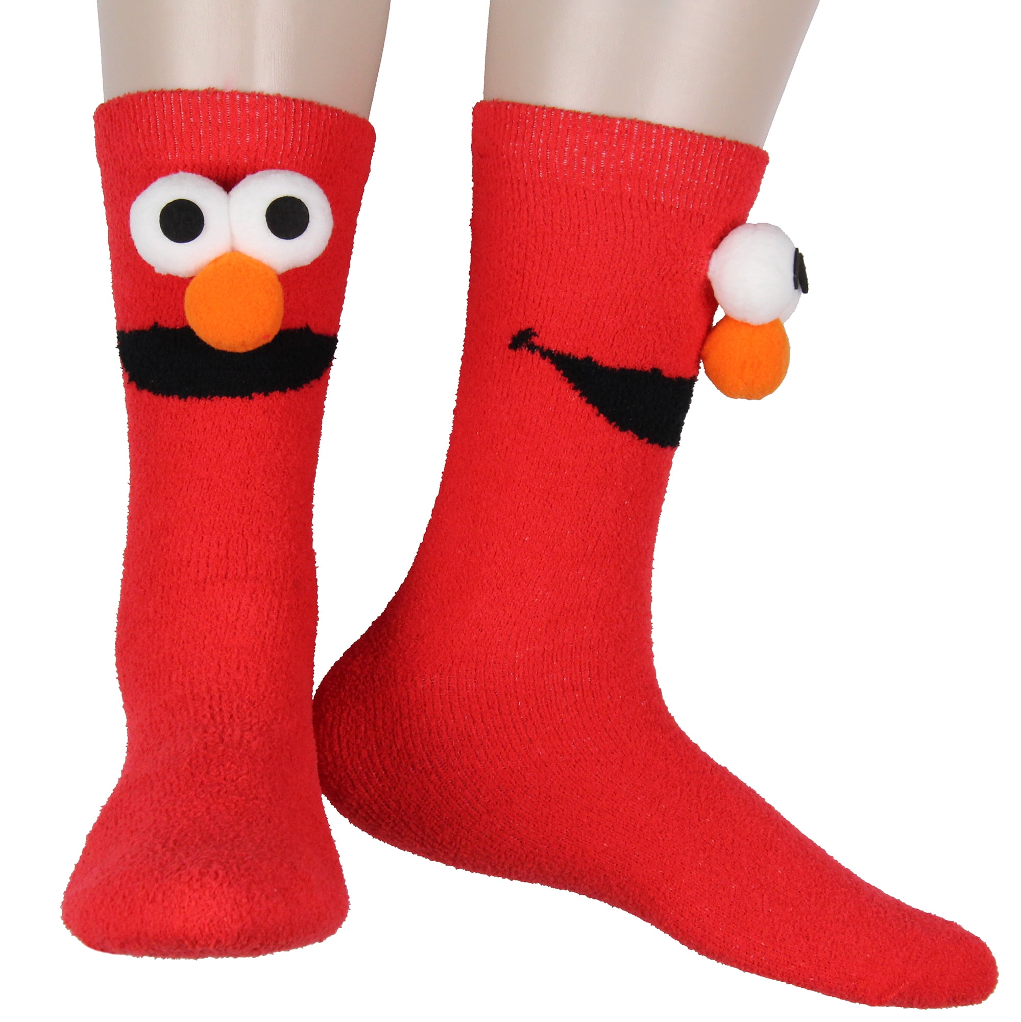 Sesame Street Socks 3D Eyes Elmo Adult Chenille Fuzzy Plush Crew Socks ...