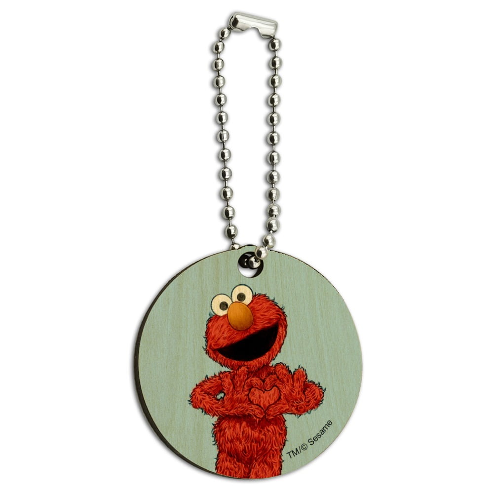 Sesame Street Vintage Elmo Wood Wooden Round Keychain Key Chain Ring ...