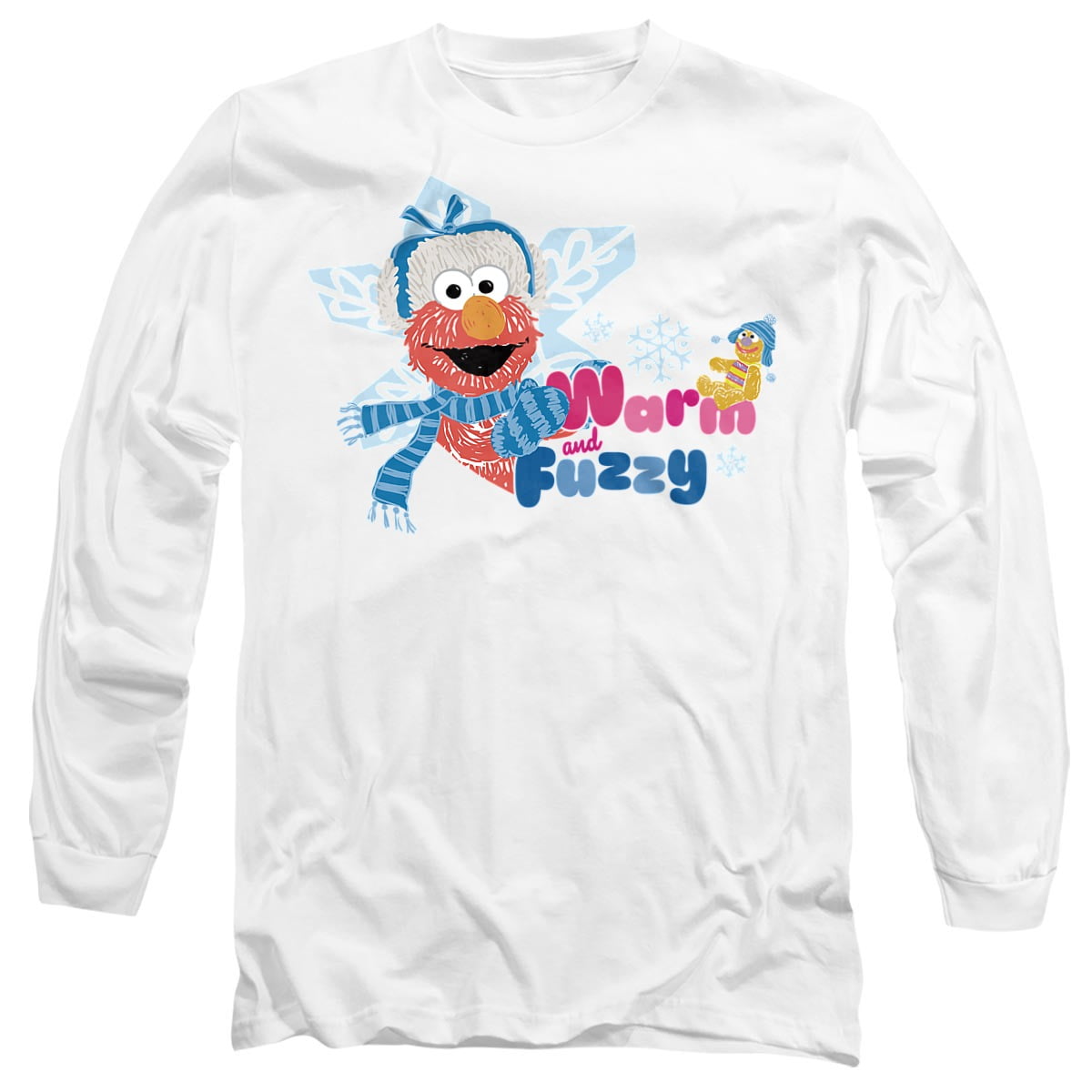 Sesame Street Warm And Fuzzy Holiday Elmo Unisex Adult Long-Sleeve T Shirt, White, Medium ...