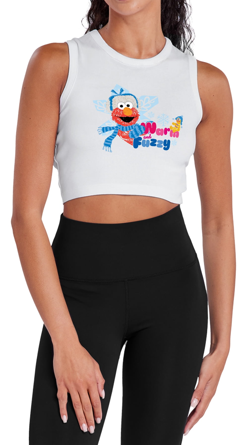 Sesame Street Warm And Fuzzy Holiday Elmo Women's Sleeveless Crop Top ...