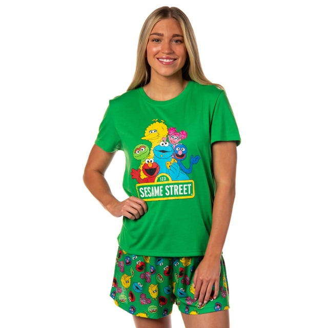 Sesame Street Women's Distressed Print Elmo Cookie Monster Pajama Set ...