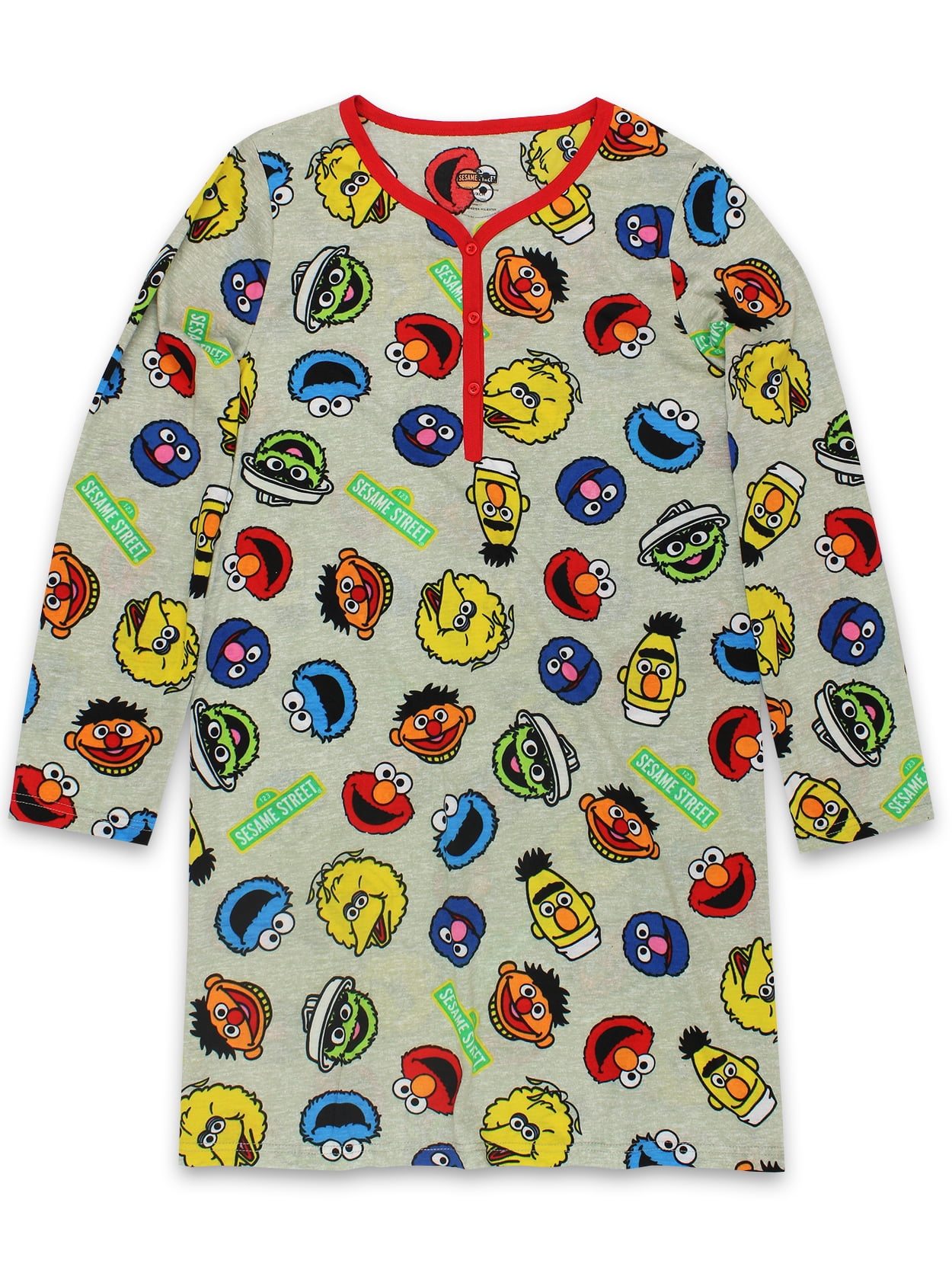 Sesame Street Women's Long Sleeve Dorm Nightgown Sleep Dress Pajamas ...
