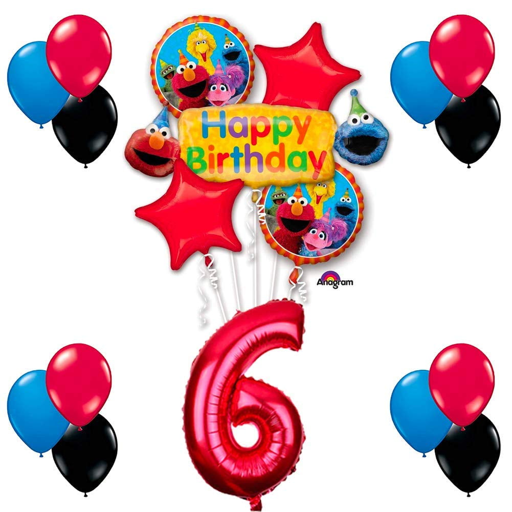 Sesame street Elmo Theme 6th birthday party Foil balloons and latex ...