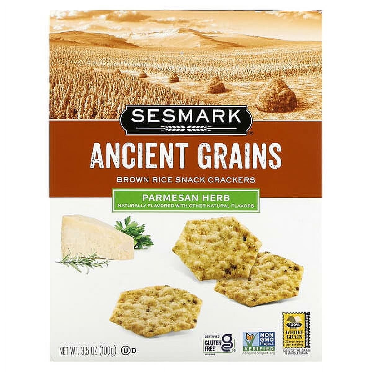 Sesmark, Brown Rice Snack Crackers, Parmesan Herb, 3.5 oz Pack of 2 ...