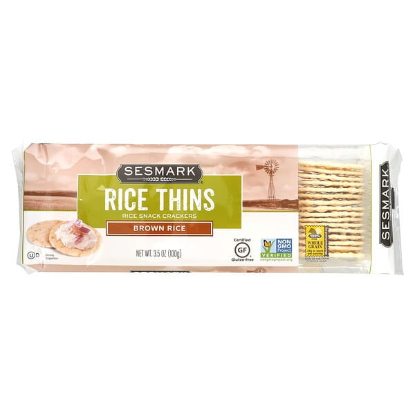Sesmark, Rice Thins, Rice Snack Crackers, Brown Rice, 3.5 oz Pack of 3 ...