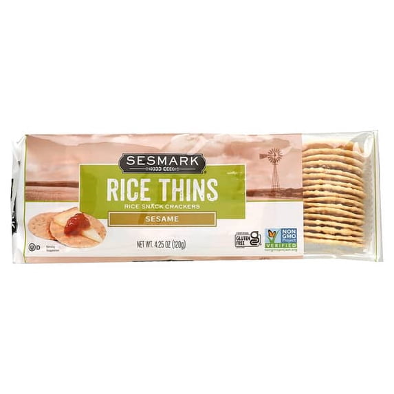 Sesmark, Rice Thins, Rice Snack Crackers, Sesame, 4.25 oz Pack of 2 ...