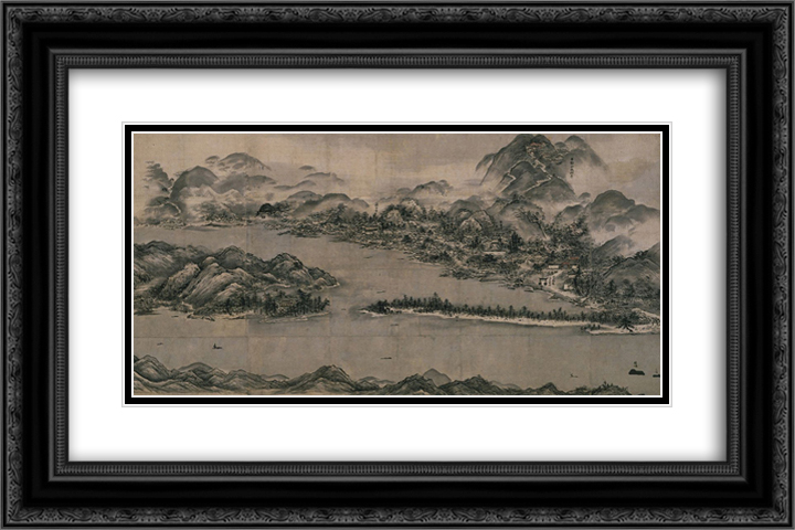 Sesshu Toyo 2x Matted 24x16 Black Ornate Framed Art Print 'View of Ama ...