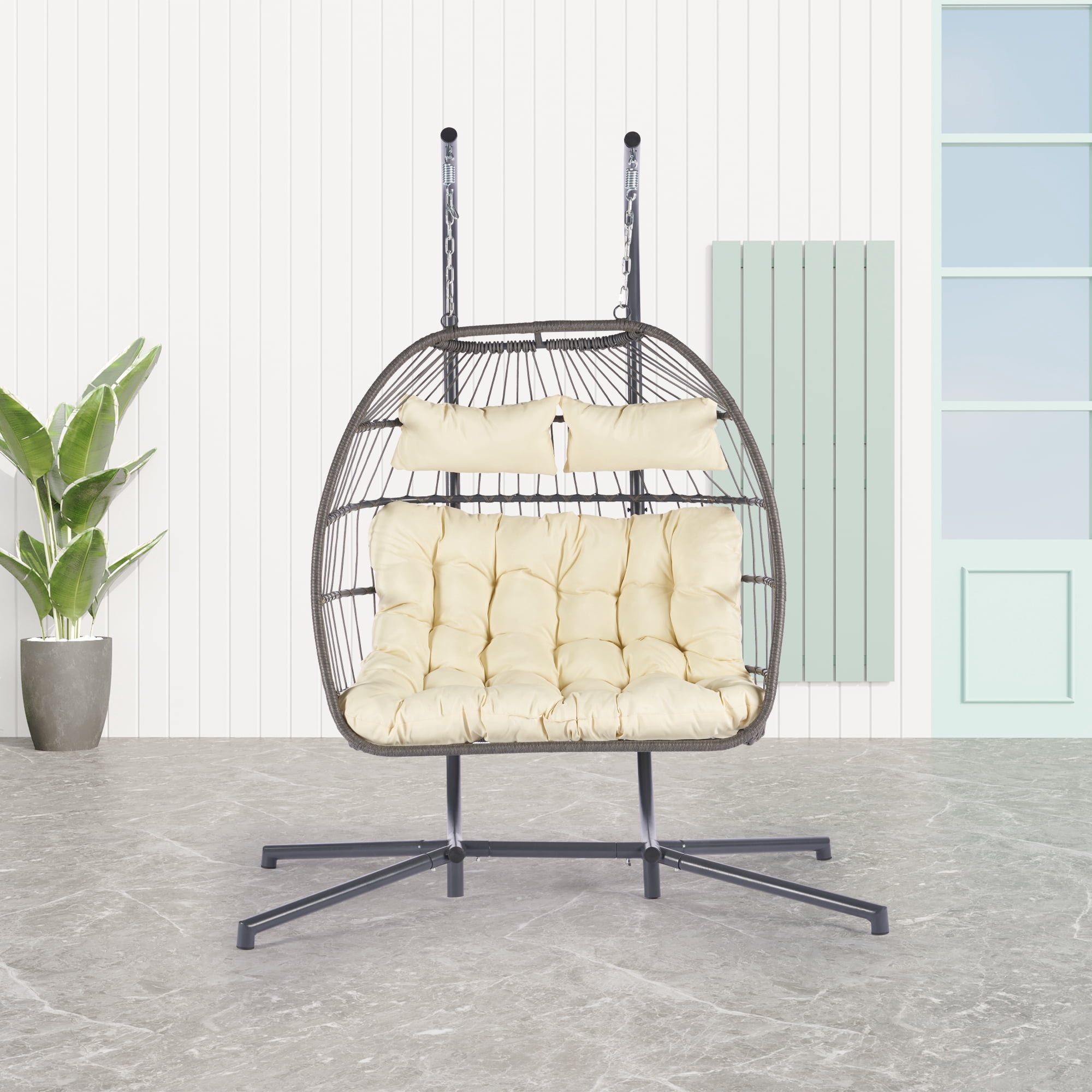 Sesslife 2 Person Double Egg Chair, Outdoor Patio Wicker Loveseat ...
