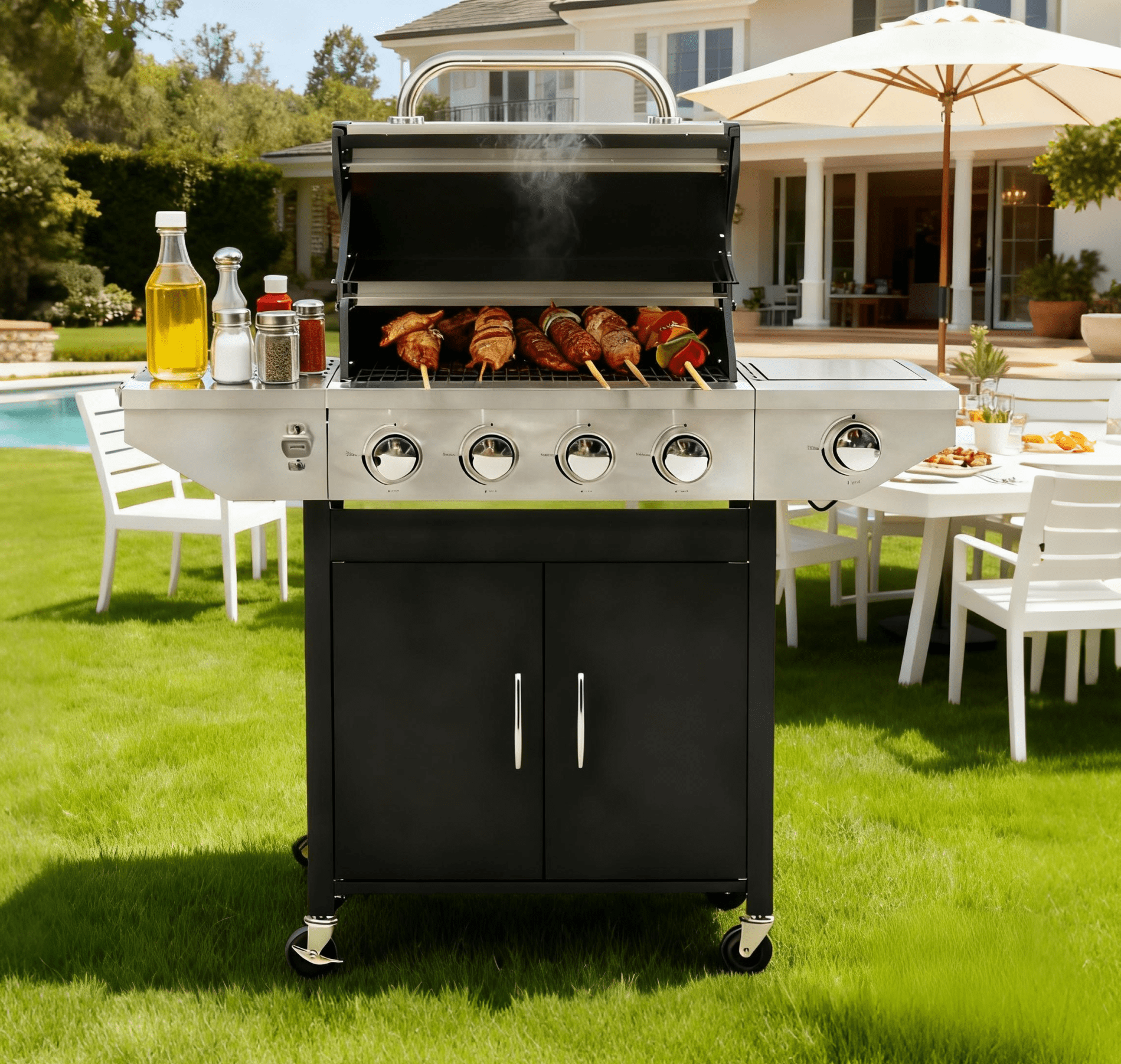 Sesslife 4 Burner Propane Gas Grill ,BBQ Gril with Side Burner ...