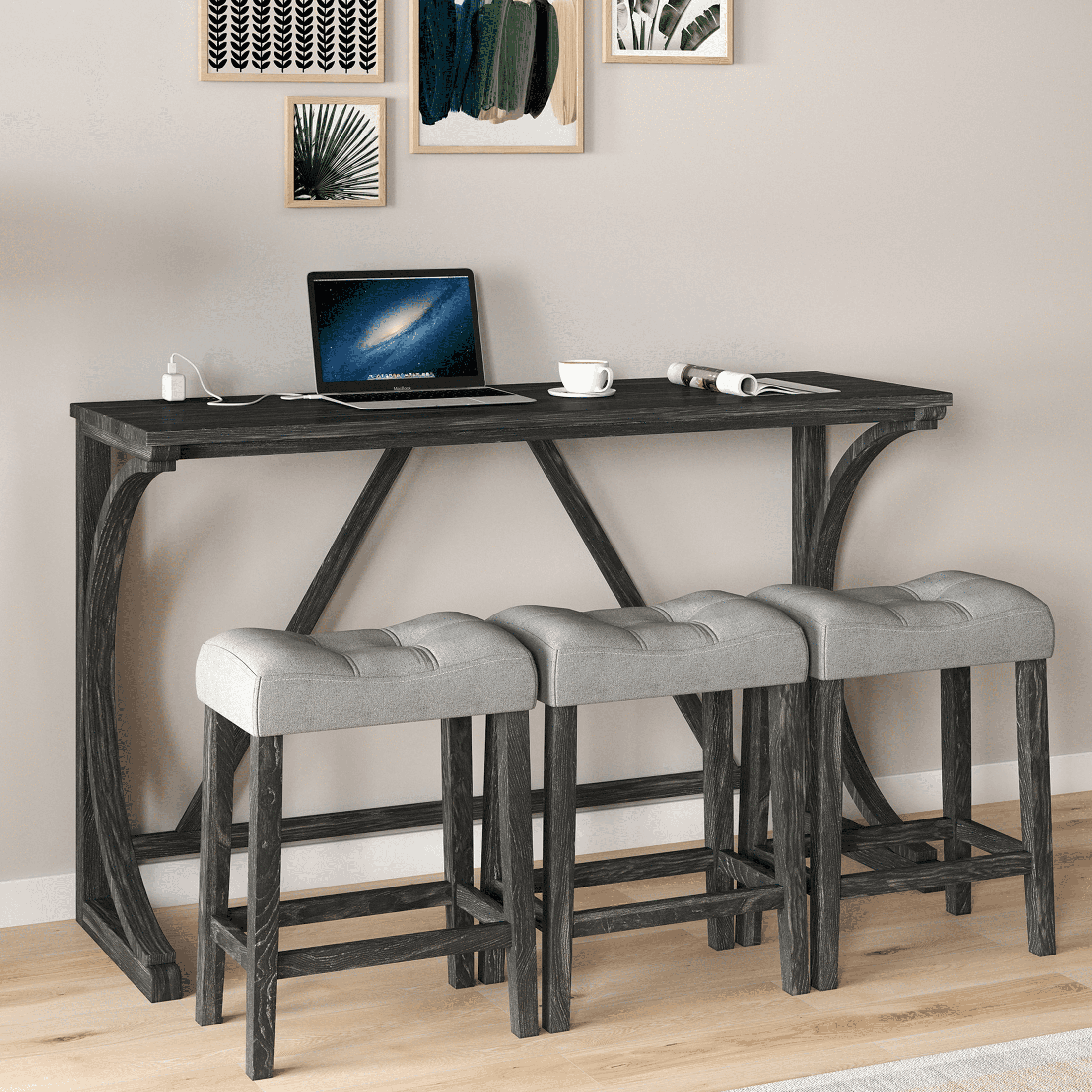 Sesslife 4 Piece Bar Table Set with Power Outlet, Counter Height Pub ...