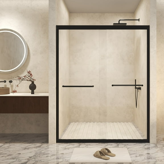 JERFIT 44-48 Inch Frameless Double Sliding Shower Door with 10mm Clear ...