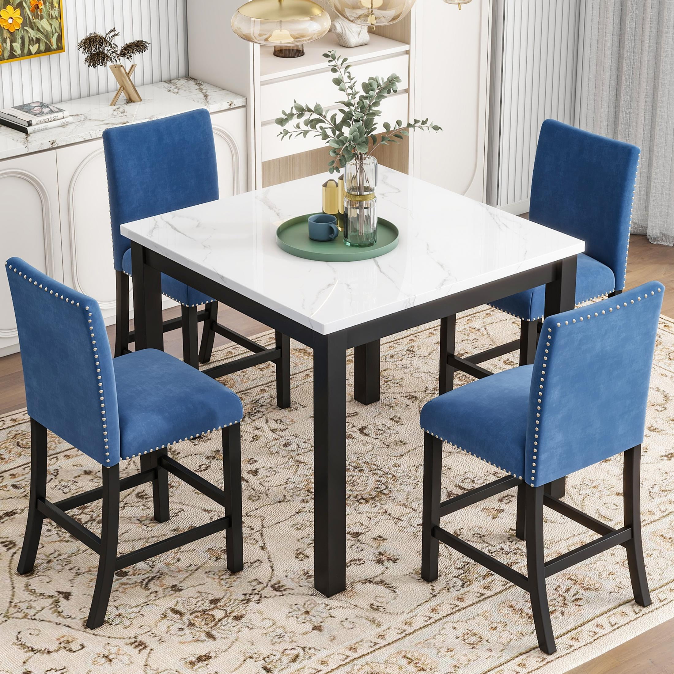 SESSLIFE Dining Table Set for 4, Counter Height Kitchen Table Set with ...