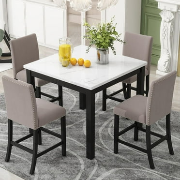 Signature Design by Ashley Wood Square Kitchen Table with Bar Stools ...