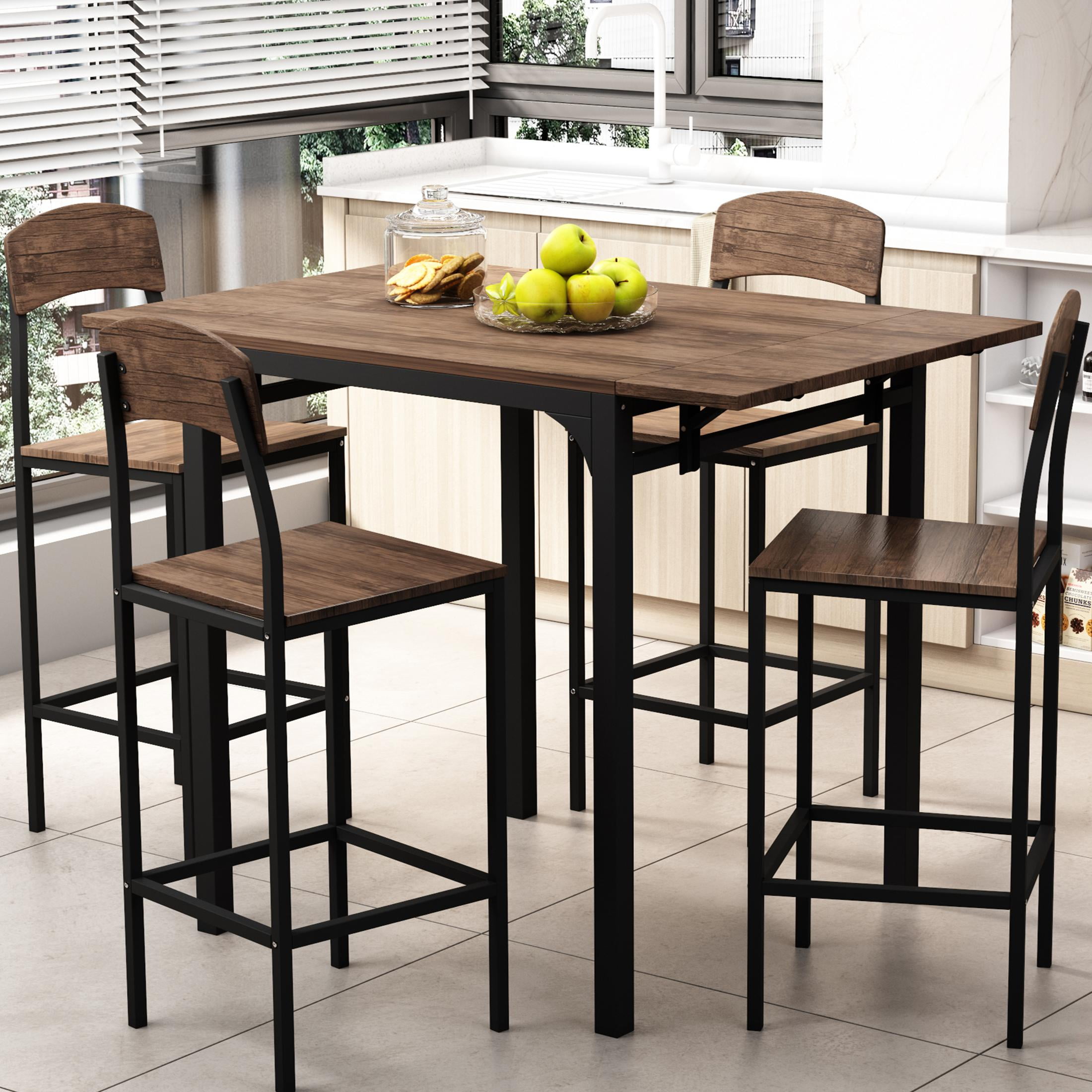 Sesslife 5 Piece Wooden Counter Height Dining Set, Drop Leaf Table with ...