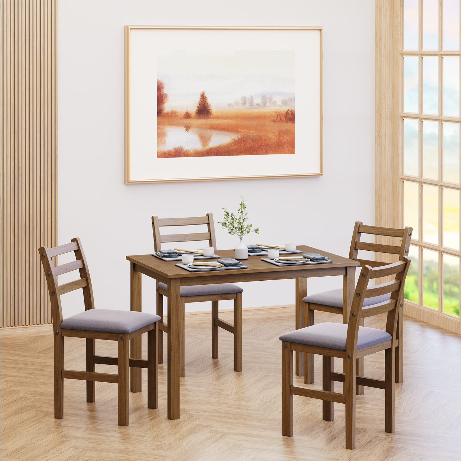 Sesslife 5 Piece Solid Wood Dining Table Set, Kitchen Table and Chairs ...