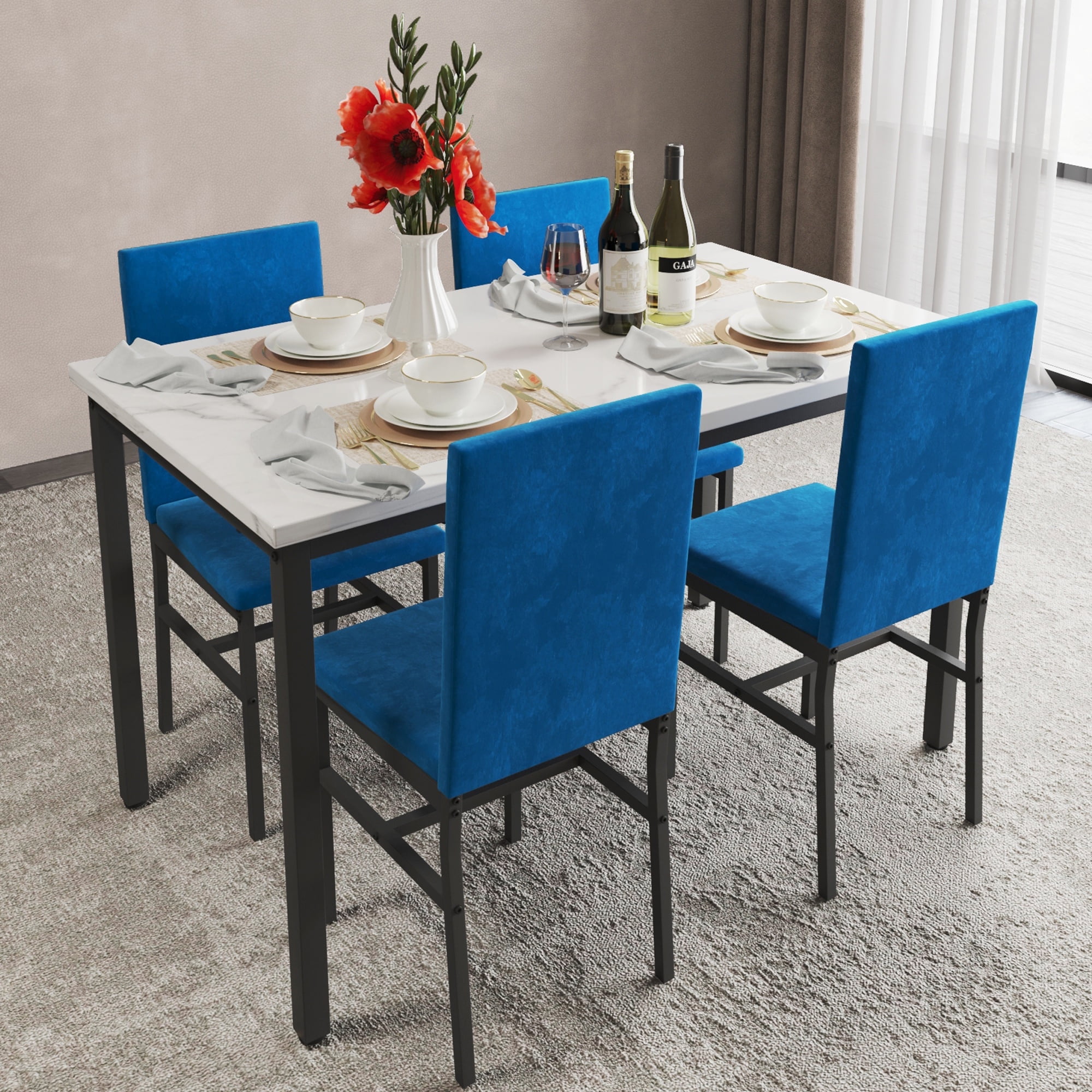Sesslife 5 Piece Dining Table Set for 4, Modern Faux Marble Tabletop ...