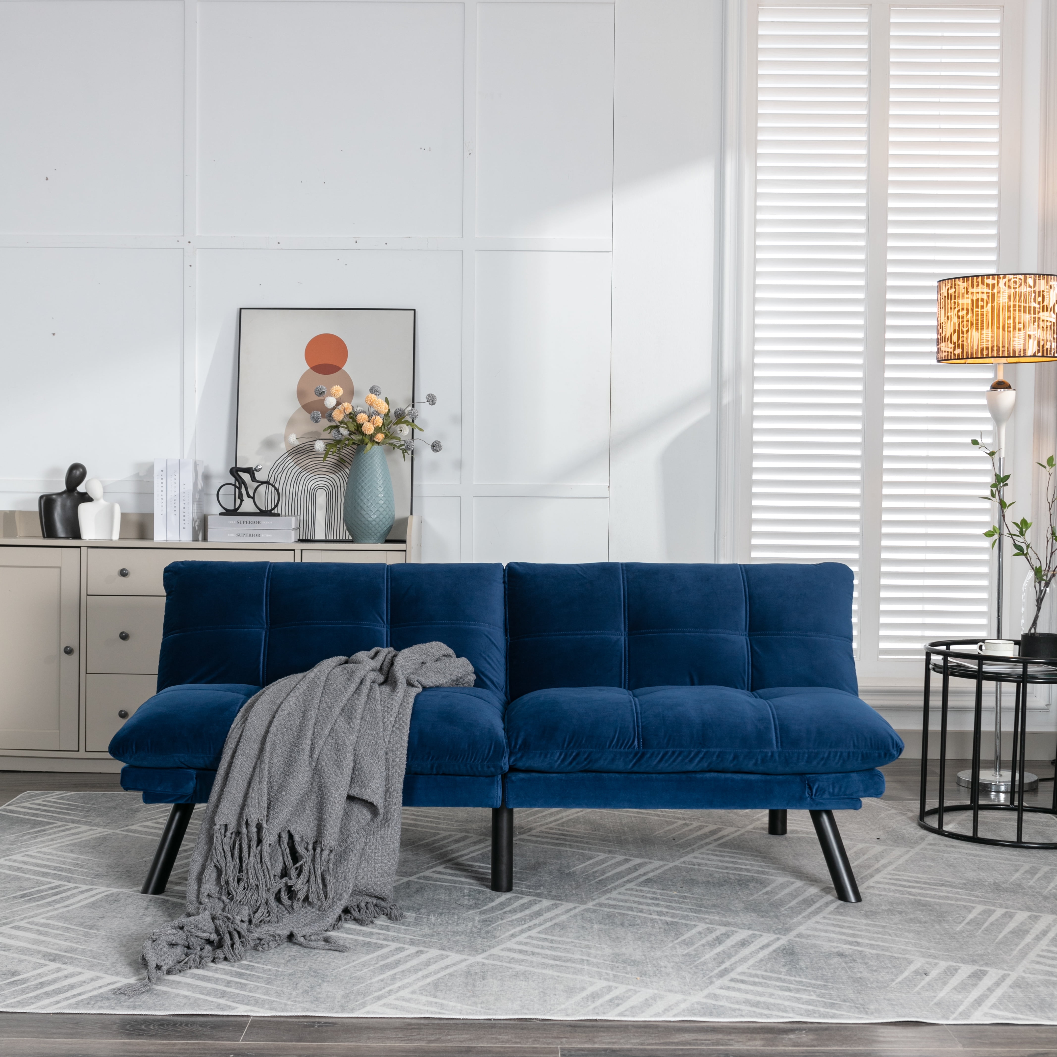 Sesslife 71" Velvet Futon Sofa Bed with Adjustable Armrests ...
