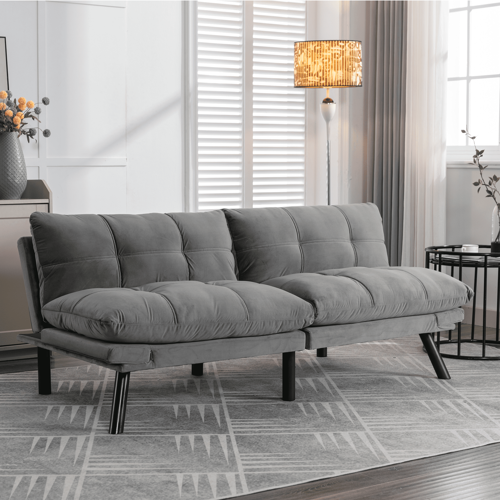 Sesslife 71" Velvet Futon Sofa Bed with Adjustable Armrests ...