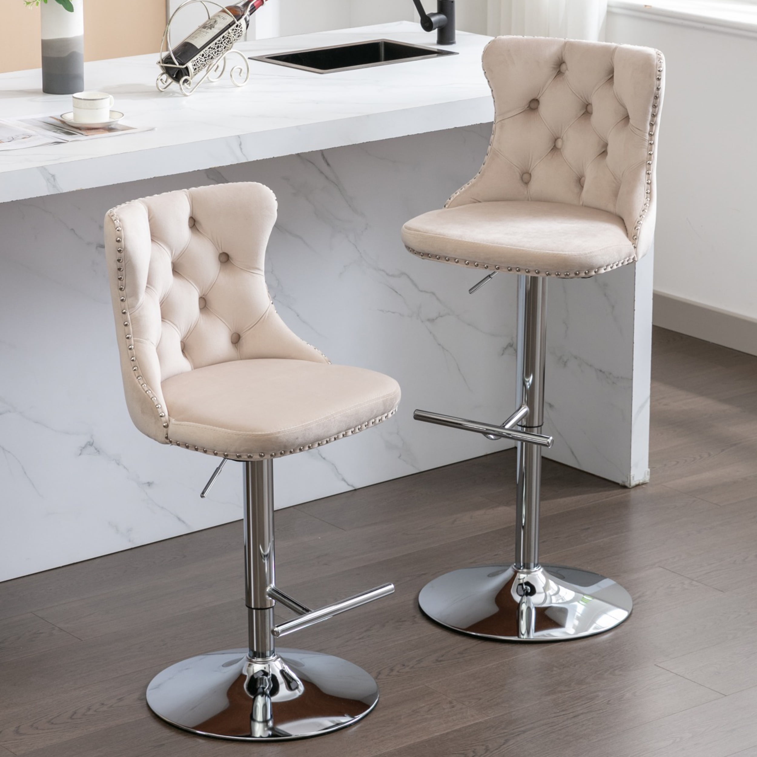 Swivel Bar Stools Set of 2, PAPROOS 25-33''Adjustable Height Bar Stool ...