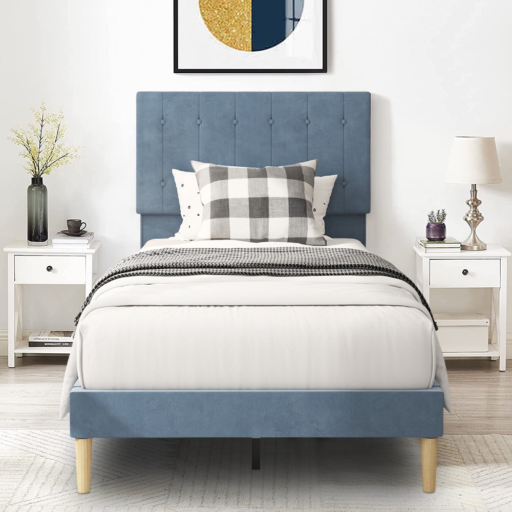 Sesslife Blue Platform Bed Frame, Twin Bed Frame with Velvet ...