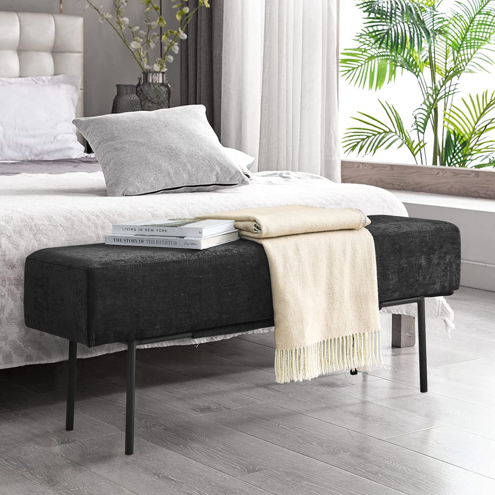 Sesslife Contemporary Bedroom Bench, Upholstered Bench for End of Bed ...
