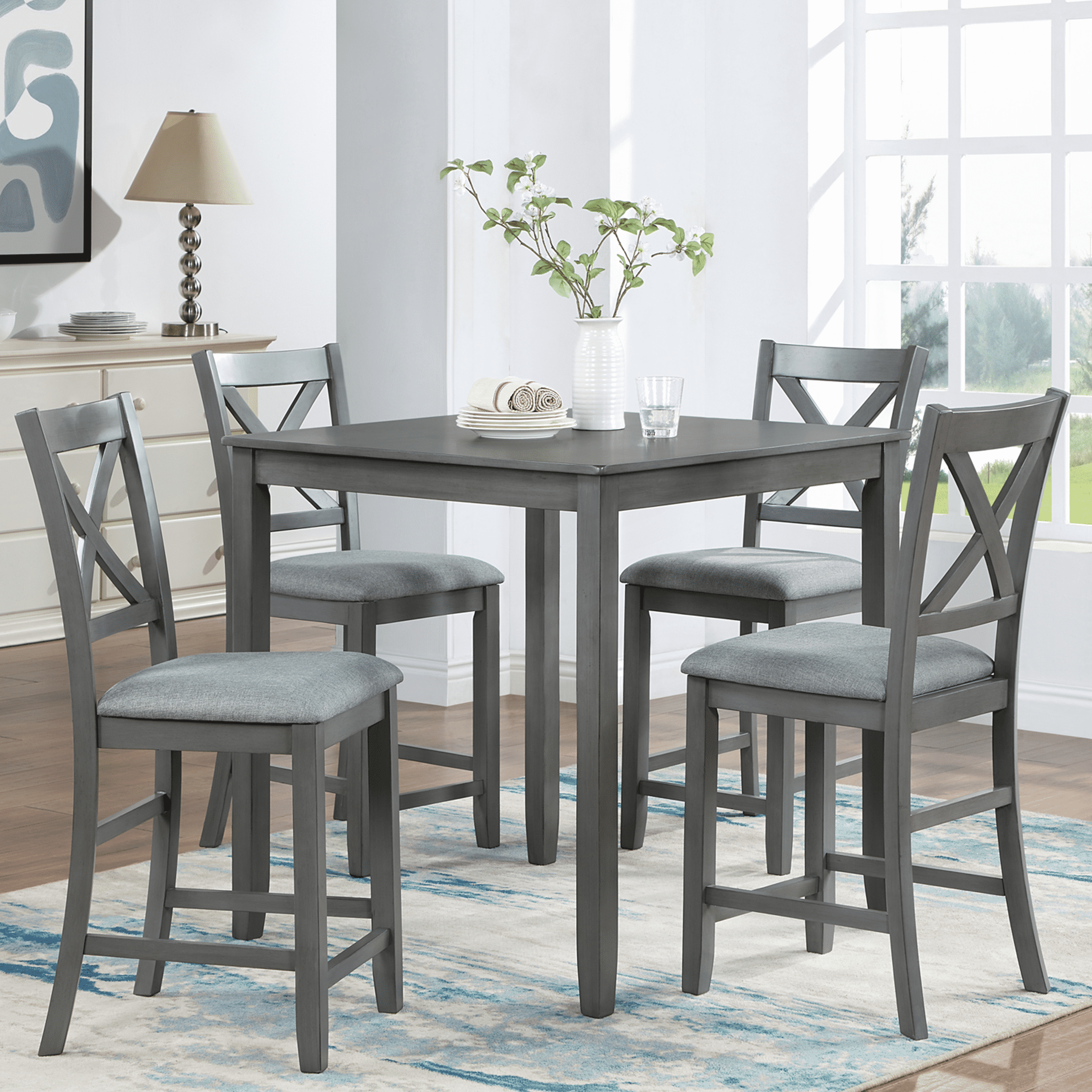 Sesslife Dining Table Set for 4, Counter Height Kitchen Table Set with ...
