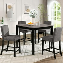 Signature Design by Ashley Wood Square Kitchen Table with Bar Stools (Set of 5), Bridson Counter ...