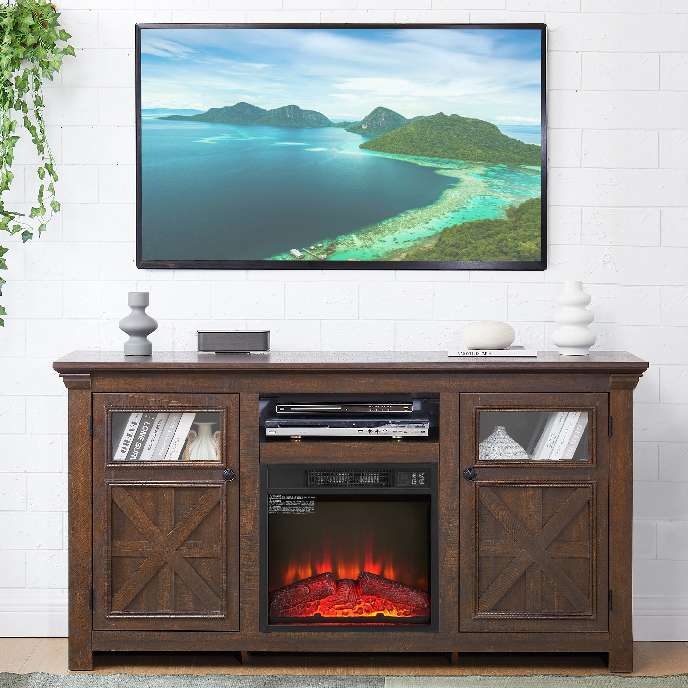 Sesslife Farmhouse Electric Fireplace TV Stand for 65 Inch TVs, TV ...