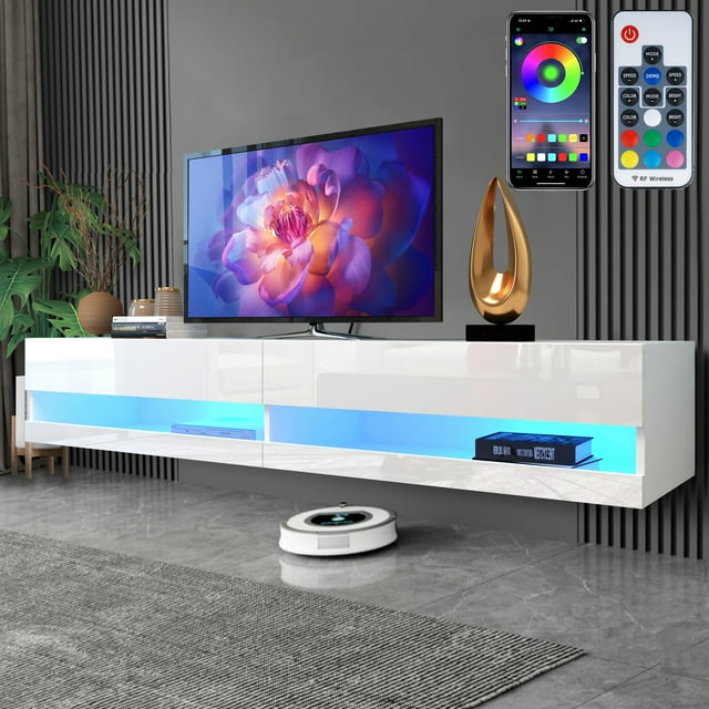 Sesslife Floating TV Stand Wall Mounted, LED Entertainment Center with ...