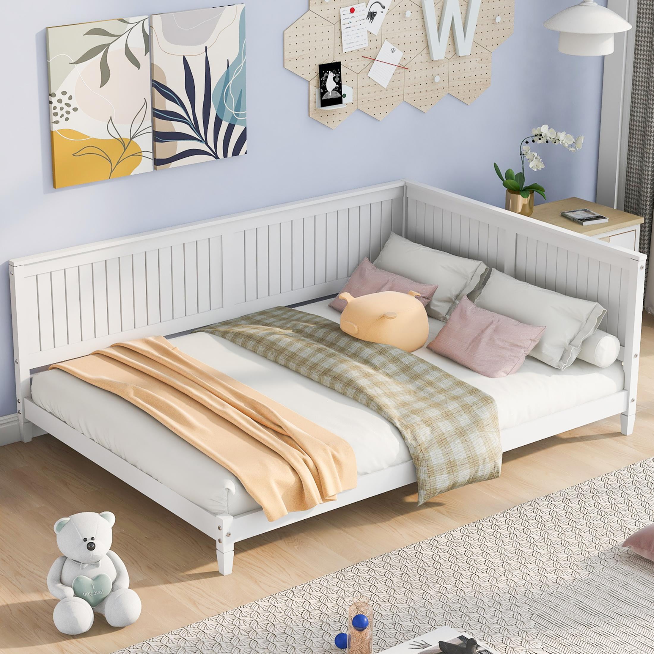Sesslife Full Daybed Frame, White Solid Wood Daybed with Strong Wooden ...