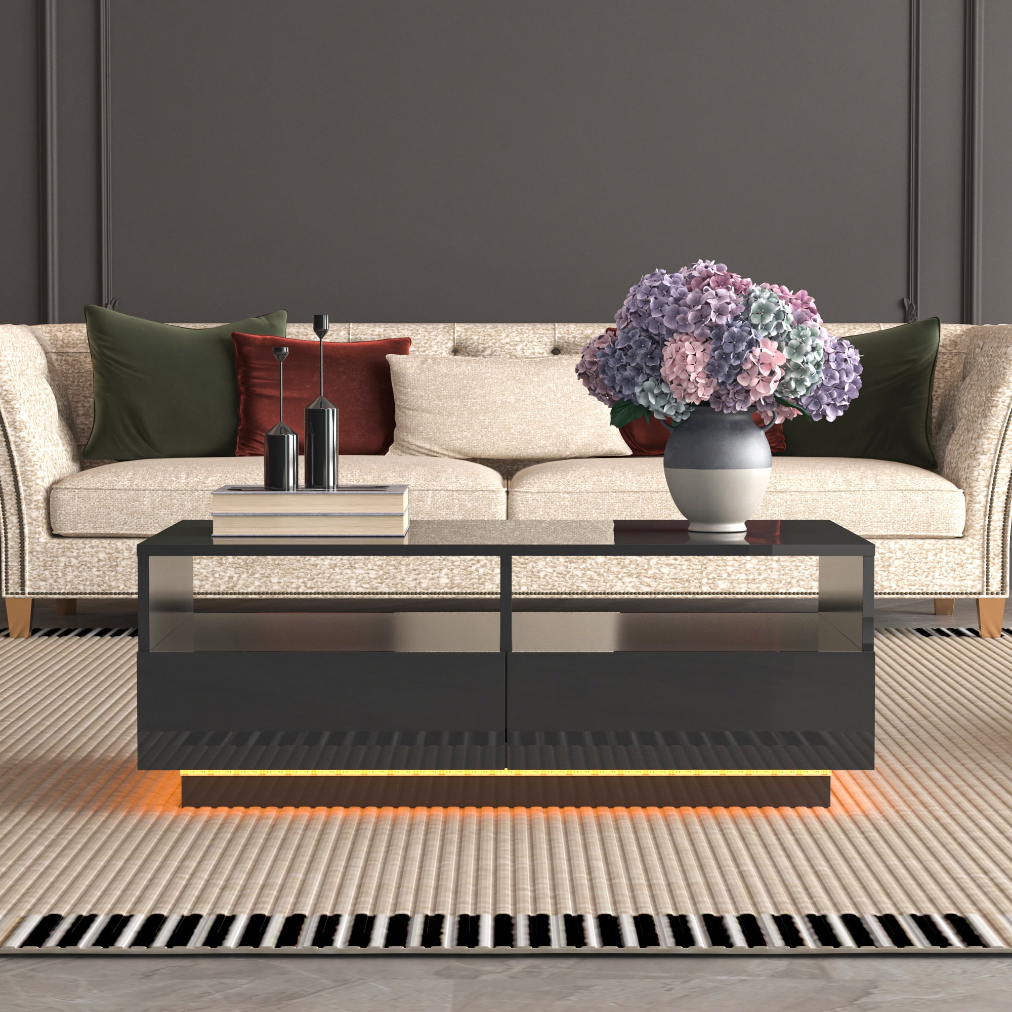 Sesslife High Gloss Coffee Table, Modern High Gloss Coffee Table with ...