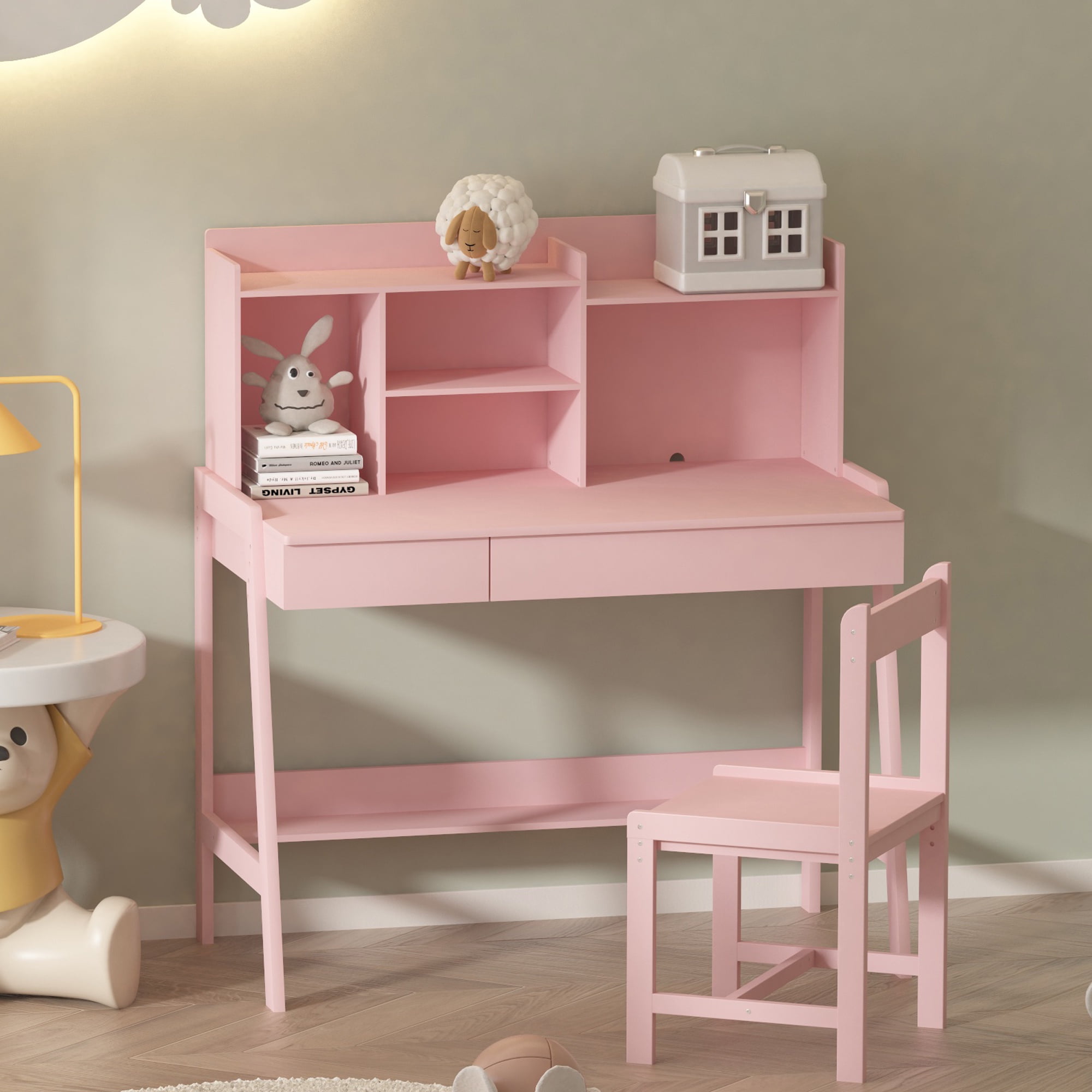 Sesslife Kids Table and Chair Set with Storage, Wood Study Desk and ...