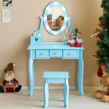 BRINJOY Kids Vanity with Lights, Wooden Princess Vanity for Girls, 2 in ...