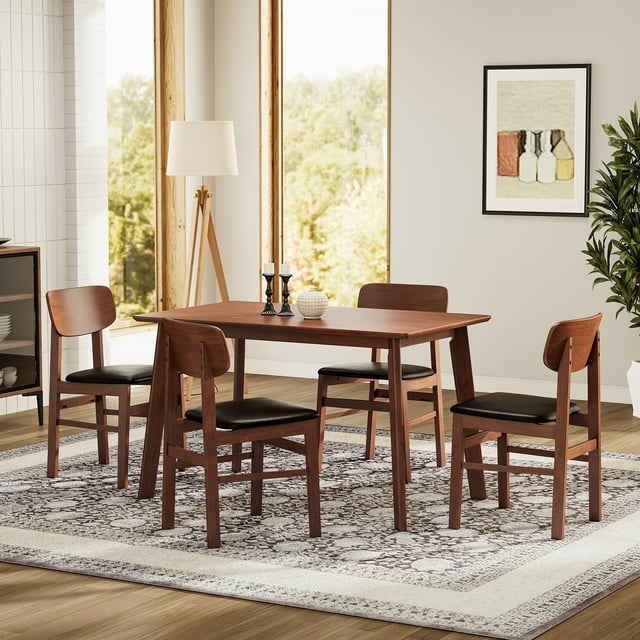 Sesslife 5-Piece Dining Table Set, Compact Wooden Mid-Century Modern ...