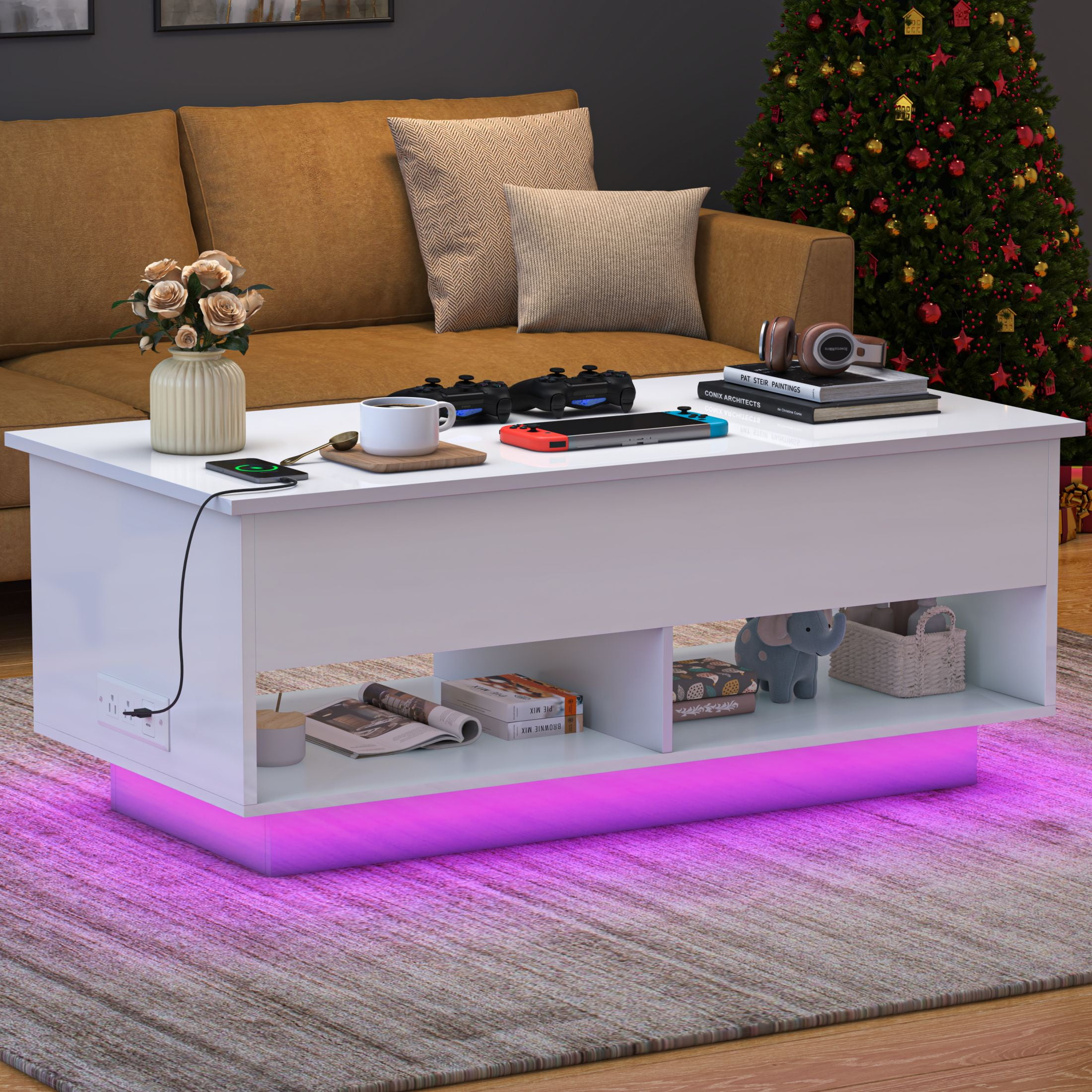 Sesslife LED Lift Top Coffee Table with Rising Top & Open Shelf ...