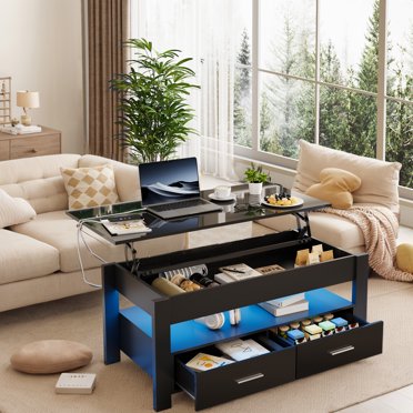 ChVans 47.2" Large Lift Top Coffee Table with Charging Station & LED ...