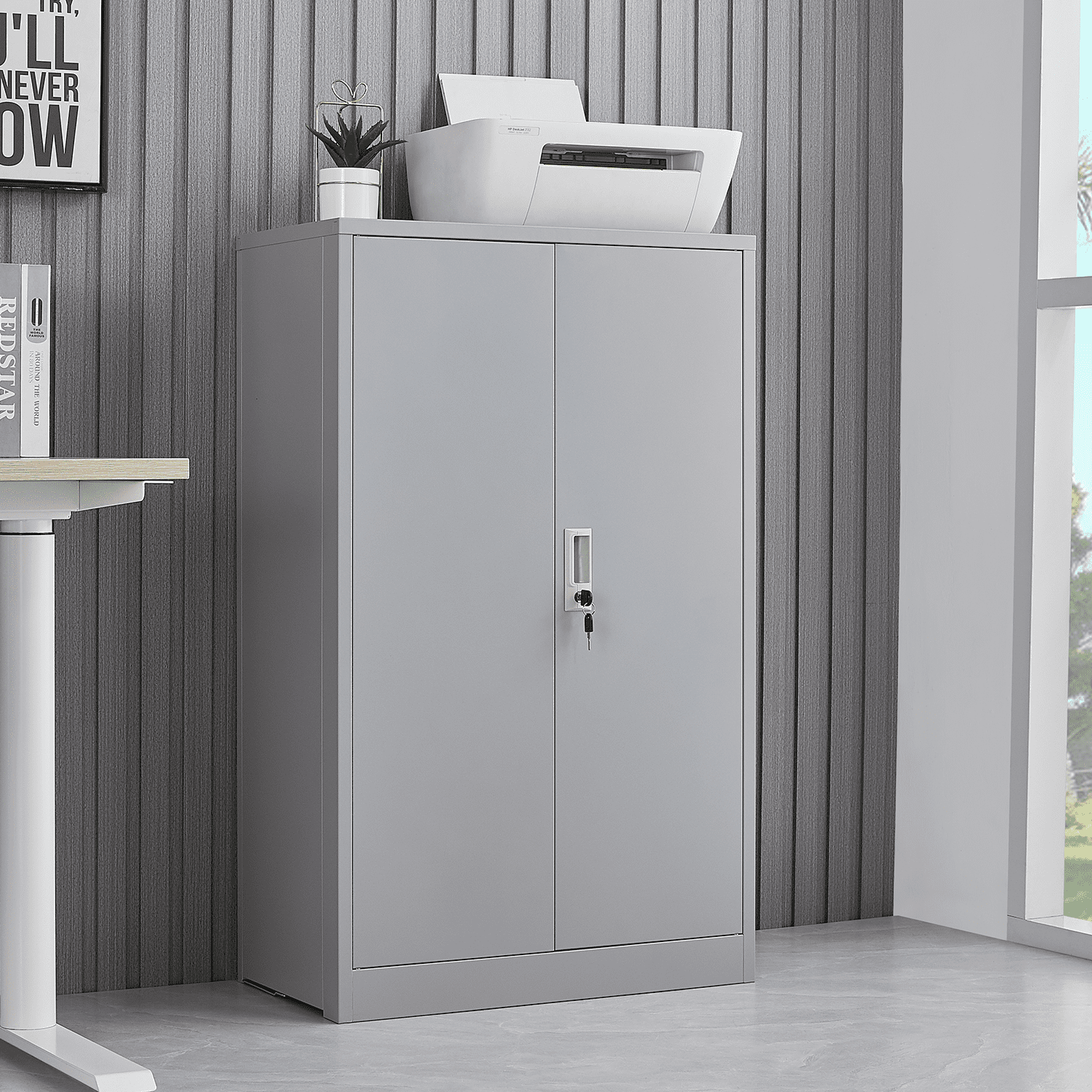 Sesslife Metal Storage Cabinet with Locking Doors and Adjustable Shelf ...