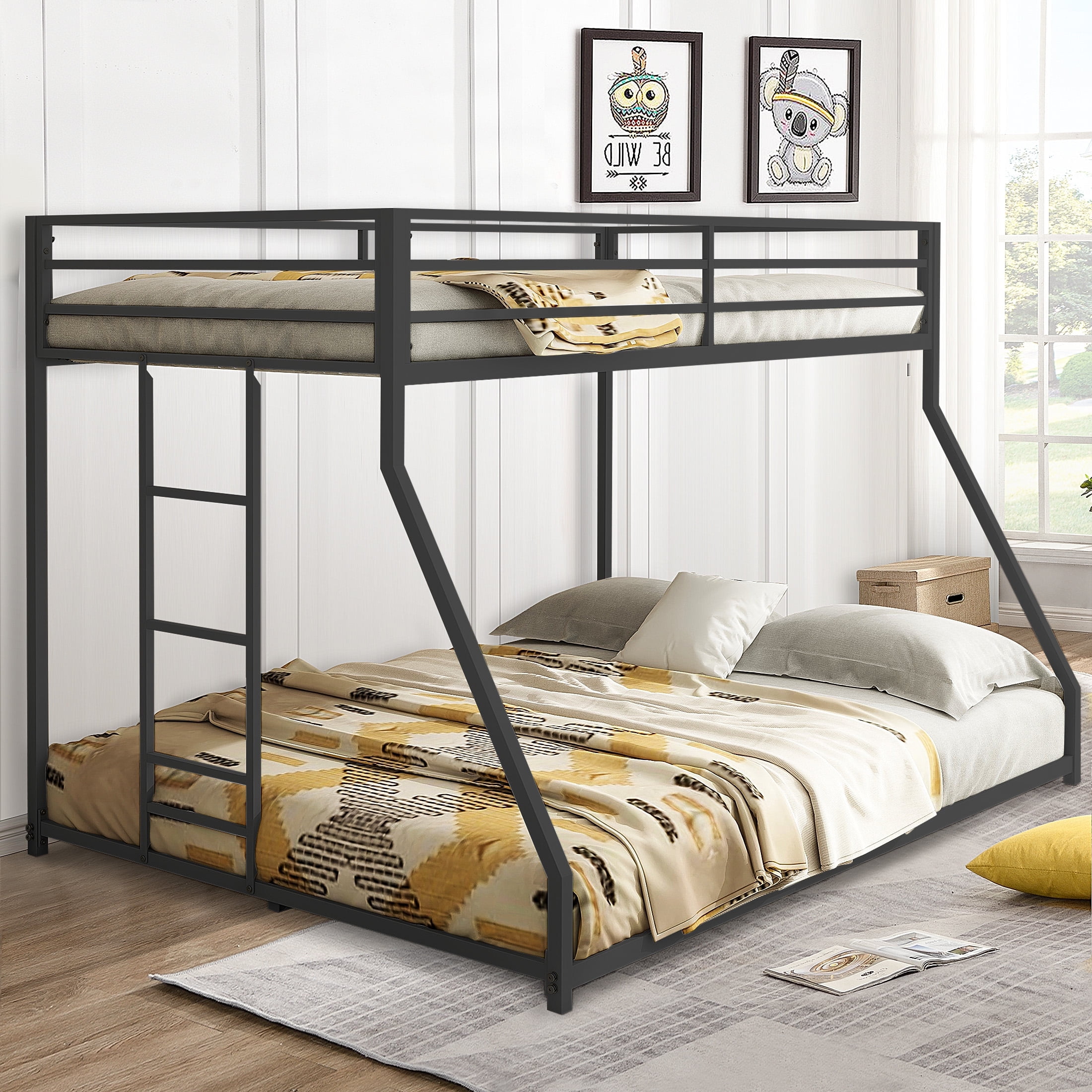 Sesslife Metal Twin Over Full Bunk Bed, Low Profile Metal Bunk Bed with ...